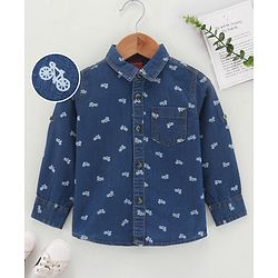 Babyhug Full Sleeves Washed Denim Shirt Cycle Print - Blue