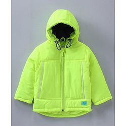 Babyhug Woven Full Sleeves Winter Jacket Solid - Lime - 6-9m Green