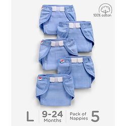 Babyhug Muslin Cotton Reusable Cloth Nappies With Velcro Large Set Of 5 ...